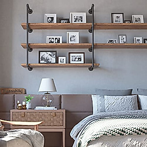 Yuanshikj 2Pc (42" Tall) (12" deep) Industrial Wall Mount Iron Pipe Shelf Shelves Shelving Bracket Vintage Retro Black DIY Open Bookshelf DIY Storage offcie Room Kitchen (2 Pcs 4Tier Hardware Only)