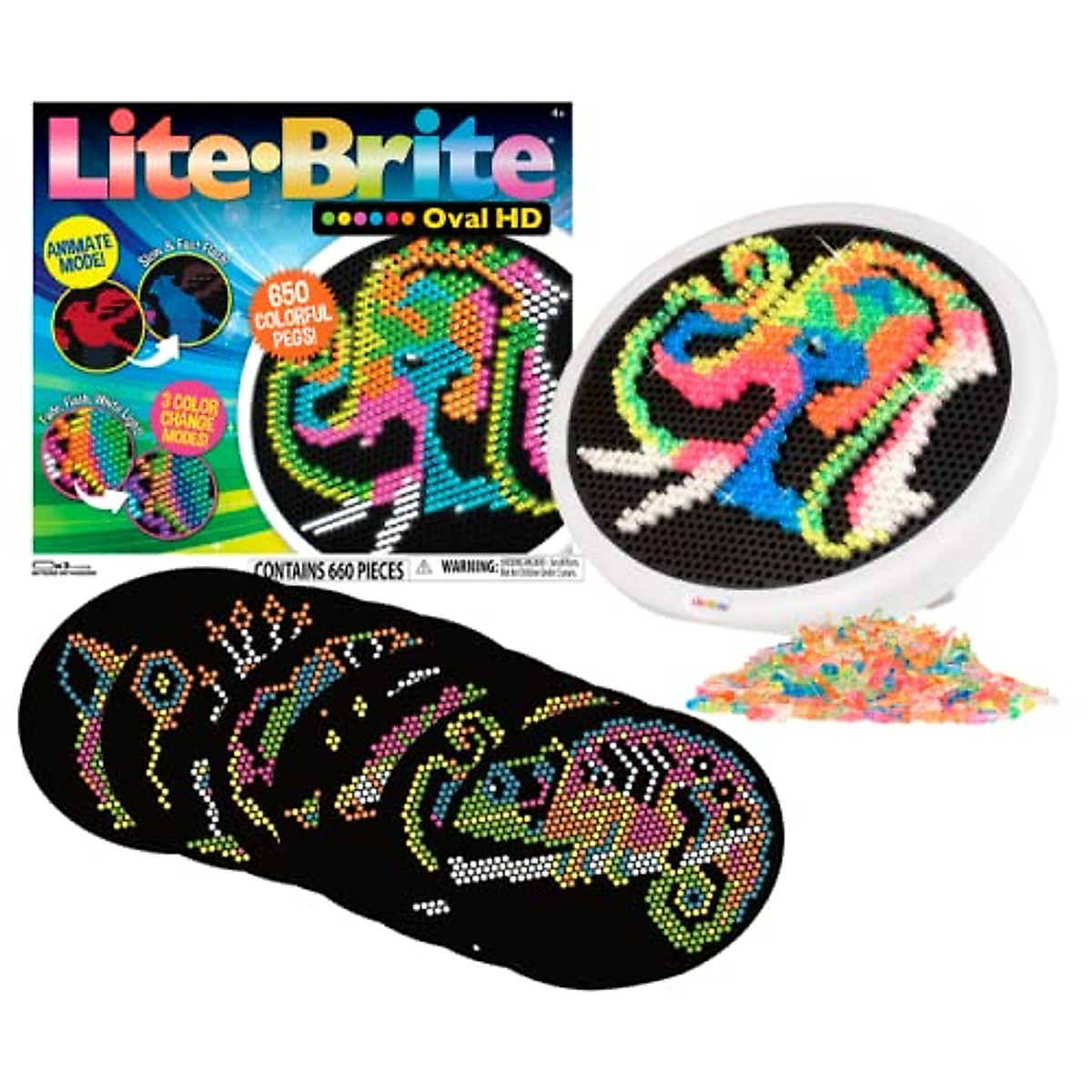 Lite Brite Oval High Definition - Light Up Toy – 650 Mini Pegs, 8 HD Design Templates, Great Gift for Girls and Boys Ages 6+