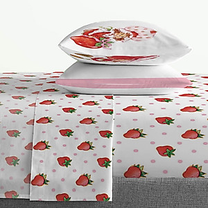 Jay Franco Strawberry Shortcake Full Size Sheet Set - Super Soft Kids 4 Piece Bedding Set - Microfiber Sheets Includes Reversible Pillow Covers