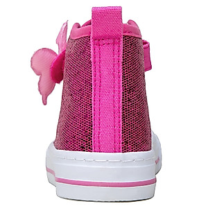 Toandon Girls Kids Sneakers Glitter Canvas Shoes Sparkle High Top Toddler Child Adjustable Hook Loop Straps Velcro Non Slip Lightweight Walking Outdoor Butterfly Pink Size 2