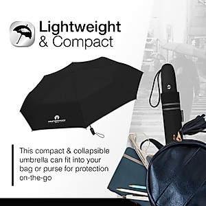 Weatherproof Automatic Rain Umbrella, Compact, Lightweight, and Wind Resistant Folding Umbrella for Travel, Full 42 Inch Arc, Black