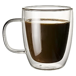 Glass Coffee Mug, Double Wall Insulated Glass Cup 12 Oz Heat-resistant Clear Coffee Mug for Tea Coffee Latte Espresso Cappuccino and Beverage, Set of 1 (Round)