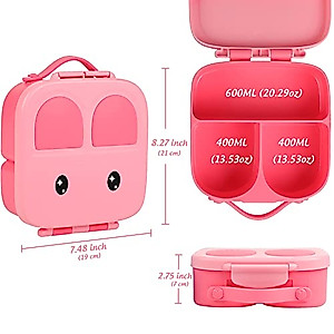 Portable Bento Boxes - Plastic Pink Lunch Box Daycare for Kids, Bento Snack Box for Toddlers Silicone Bento Box Travel Snack Containers for School, 4 Compartments Meal Prep Food Container kids (Pink)