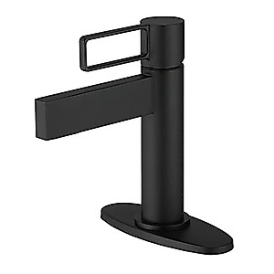 RUMOSE Black Bathroom Faucet Single Handle Bathroom Sink Faucet Basin Mixer Tap with 6 in Deck Plate for 1 & 3 Hole Waterfall Spout Bathroom Faucet Rv Lavatory Vessel Faucet, Brass, Matte Black