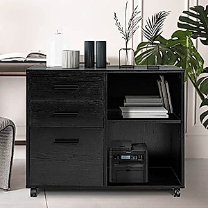 Hrooarem Lateral File Cabinet, Large Capacity Printer Stand with File Cabinet, Rolling File Cabinet for Home Office, Mobile Printer Filing Stand, CI-WJG-2021-BR002
