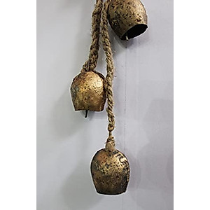 Mango Gifts Rustic Iron 4 Vintage Metal Bells Hanging Windchime with Rope Relaxing Tranquil Wind Chimes 45 cm Length