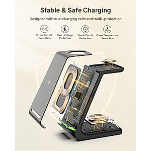 Wireless Charger Stand, CIYOYO 3 in 1 Fast Wireless Charging Station Dock for Apple Watch 8/7/6/SE/5/4/3/2, Airpods 3/2/Pro, iPhone 14/14 Plus/14 Pro Max/13/13 Pro/12/12 Pro/SE/X/XR/XS/8, Qi Phones