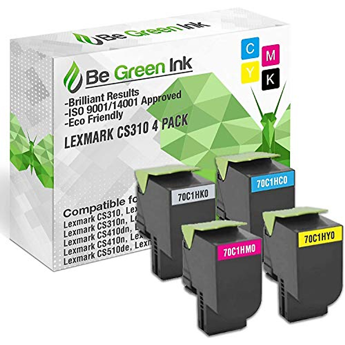 Be Green Ink Compatible Replacement Toner Cartridge for Lexmark CS310dn CS410dn CS310n CS310 CS510de CS410n CS410 CS510-701HK 70C1HK0 701HC 70C1HC0 701HM 70C1HM0 701HY 70C1HY0 Toner (4 Pack)