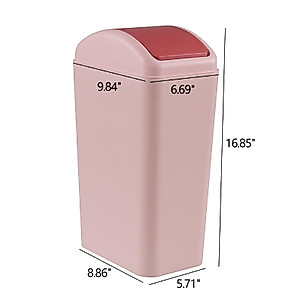 Dehouse 10 L/2.6 Gallon Trash Can with Swing-Top Lid, Plastic Swing-Top Trash Can, Pink