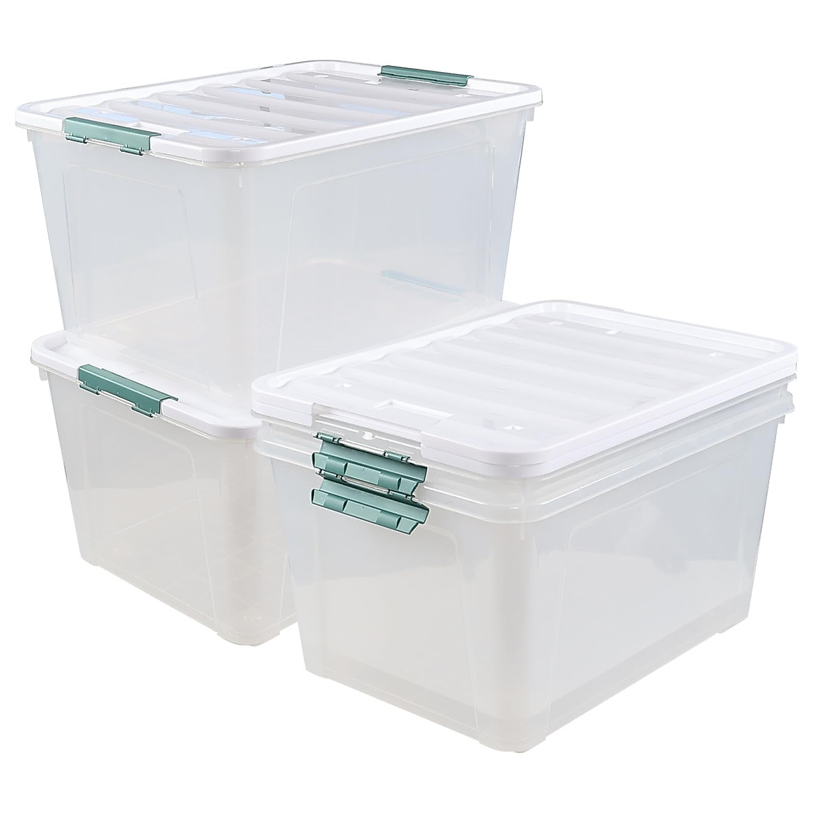 Readsky 85 Quart Clear Plastic Storage Bins with Wheels, Large Latching Boxes, 4 Packs
