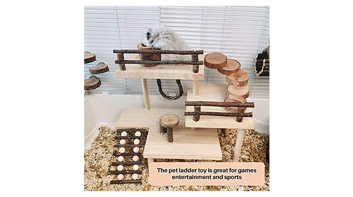 HOSUKKO 3-Tier Hamster Playground | Natural Wood Toy