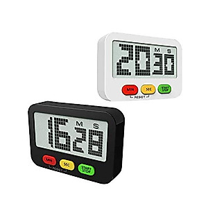 U-Trak 2 Pack Digital Kitchen Timer Simple Cooking Timer Count Up/Countdown Functions, Large LCD Display, Strong Magnet Back&Hidden Stand for Cooking Baking Workout Pilates Yoga Black and White