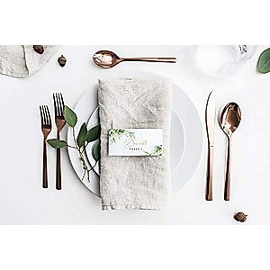 Wedding Place Cards Table, 50 Pack, 2 x 3.5 inch, Gold & Greenery Place Cards for Weddings, Premium Eucalyptus Wedding Name Place Cards for Table Setting, Easy Folding Matte Finish Placecards Wedding