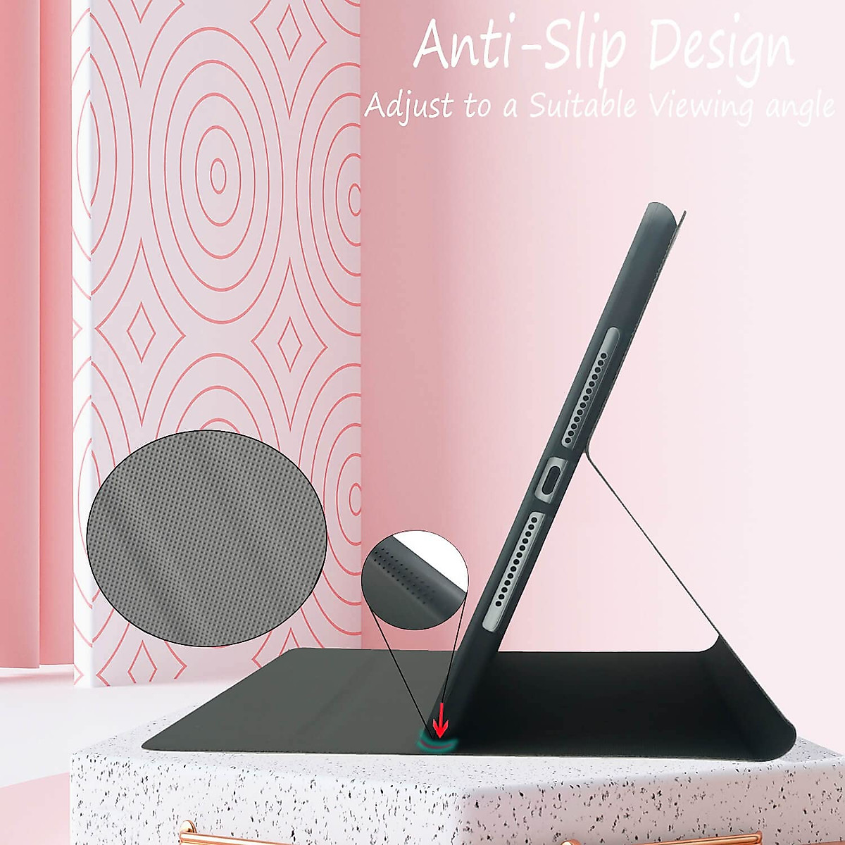 Feams Case for iPad 9th/8th/7th Generation Case, PU Leather iPad 10.2 Case 2021 2020 2019 Flip Stand Cover with Auto Wake/Sleep for iPad 9th/8th/7th Gen 10.2 Inch 2021 2020 2019 Tablet, Pink Marble