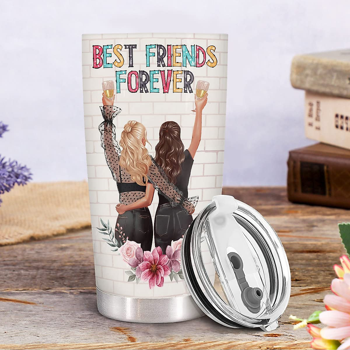 34HD Best Friend Tumbler with Lid, 20oz Insulated BFF Drinking Cup, Another Bonding Year Coffee Mug, Best Friends Gifts, Bestie Gifts for Birthday Mothers Day Christmas