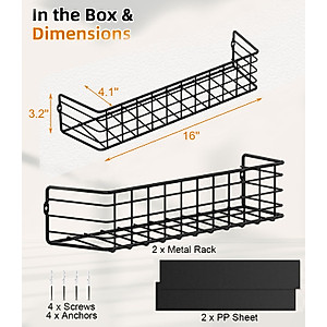 PrimZooty Kids Bookshelf - 2PACK, Black, 4.1" D x 16" W x 3.2" H, Metal Book Shelf for Wall, Versatile Floating Bookshelf for Nursery Toddler Classroom Bedroom, Kitchen, Pantry, Room Décor