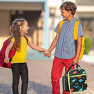 Bagseri Kids Lunch Box, Insulated Lunch Box Bag for Boys, Portable Reusable Toddler Lunch Cooler Bag for School, Water-resistant Lining（Black & Dinosaur）