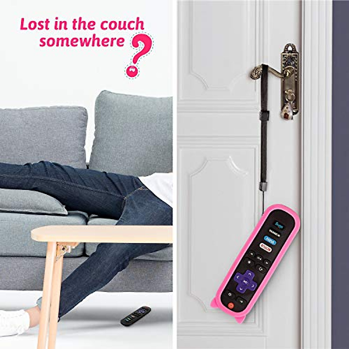 Bedycoon Pink Silicone Protective Soft Cases Covers with Wrist Strap and Remote Holder with Adhesive for RC280 TCL Roku TV Remote Control Cat Ear Shape Design Cute