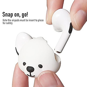 DATIMIRA Compatible with Airpod Holder Stand with Hand Strap, Cute Bear Silicone Headphone Holder Replacement for Apple AirPods pro 2 2022 and pro 2019,White