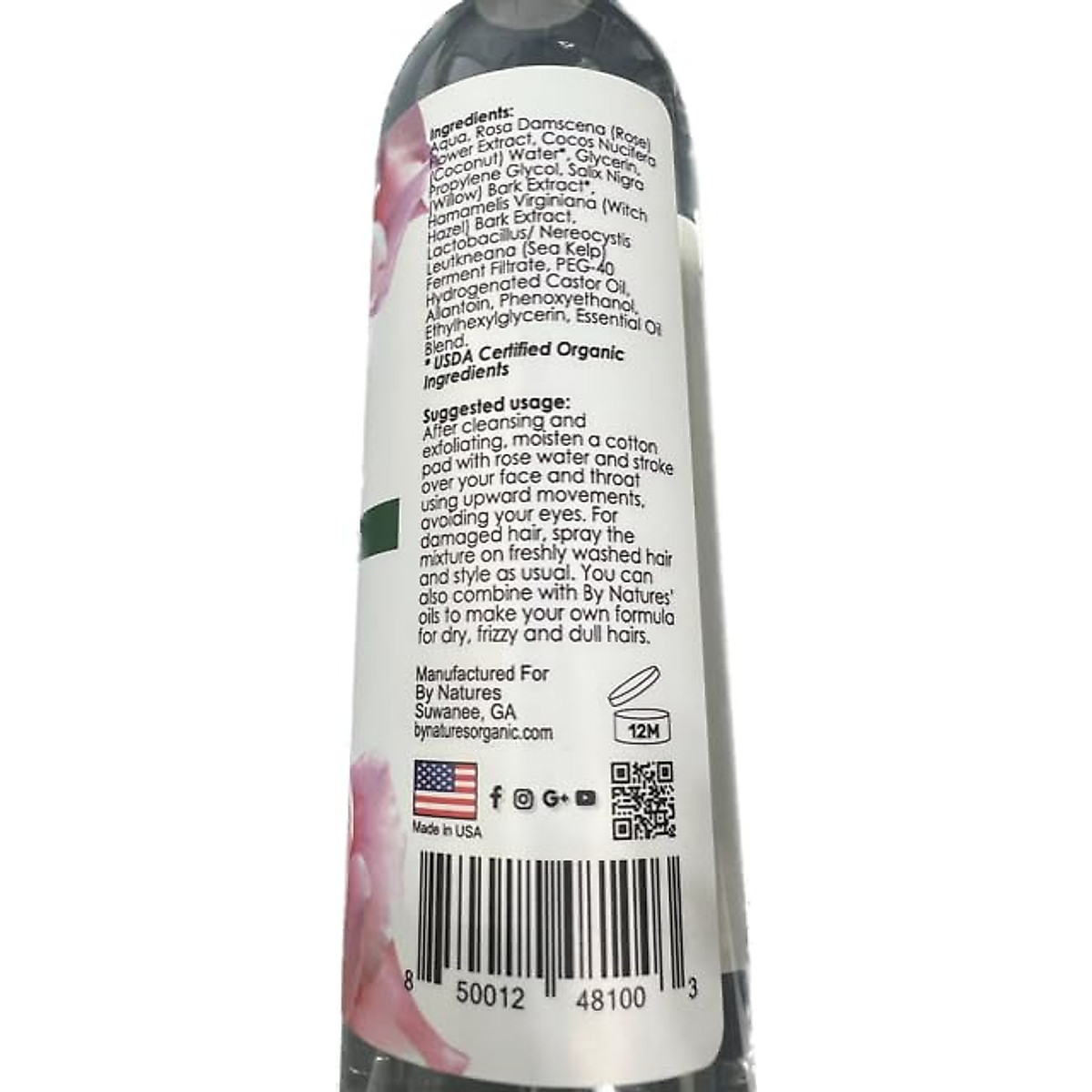 By Natures Rose Water for Face Skin and Hair 6oz