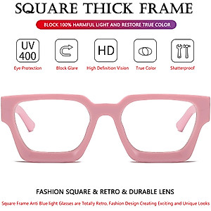 AIEYEZO Square Thick Frame Glasses for Women Men Fashion Blue Light Glasses Trendy Chic Computer Eyeglasses (Pink)