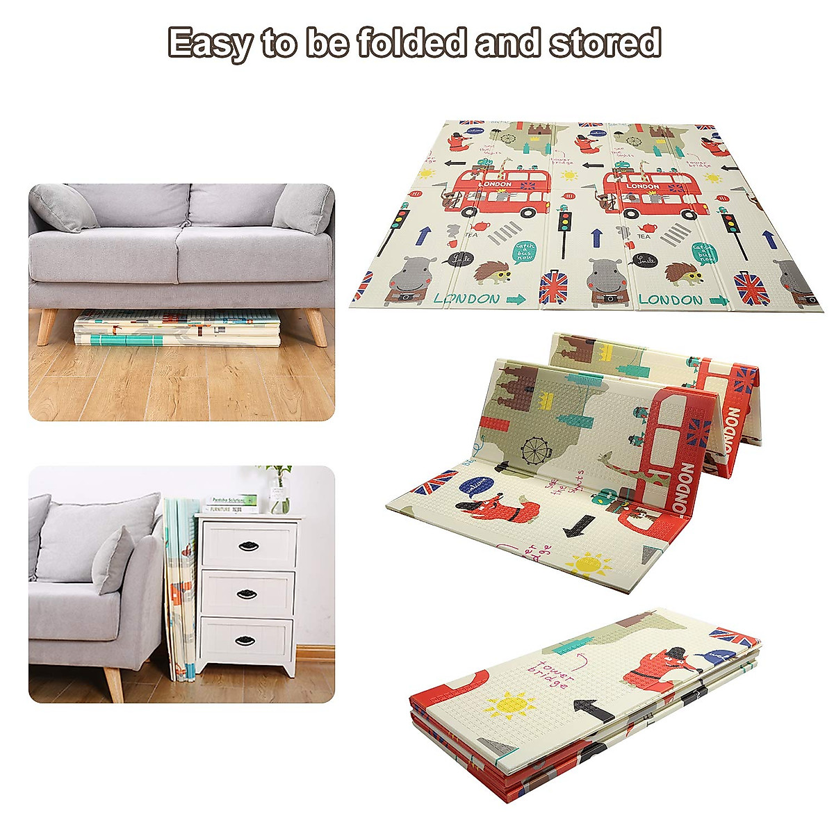 78" X 70" Baby Play Mat Floor Mat Foam Playmat, Non-Toxic Foldable Waterproof Crawling Mat for Toddlers and Infants