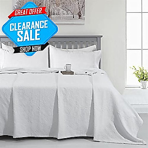 Throw Blanket- White Throw -King Size- Boho Throw Blanket- Soft Summer Knit Throw Blanket -440 GSM Jacquard Matelasse Damask Quilted Blanket for Bed Cover/Bedspread Sofa/Couch