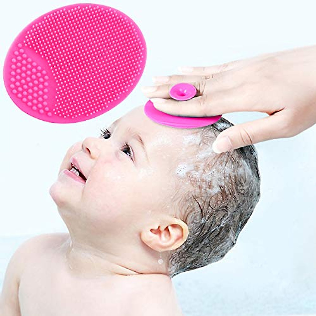 Baby Bath Brush, Baby Cradle Cap Brush, Silicone Massage Brush, Silicone Scrubbers Exfoliator Brush | The Baby Skin Scrubbers Baby Essential for Dry Skin, Cradle Cap and Eczema (Large-Pink & Rose Red)