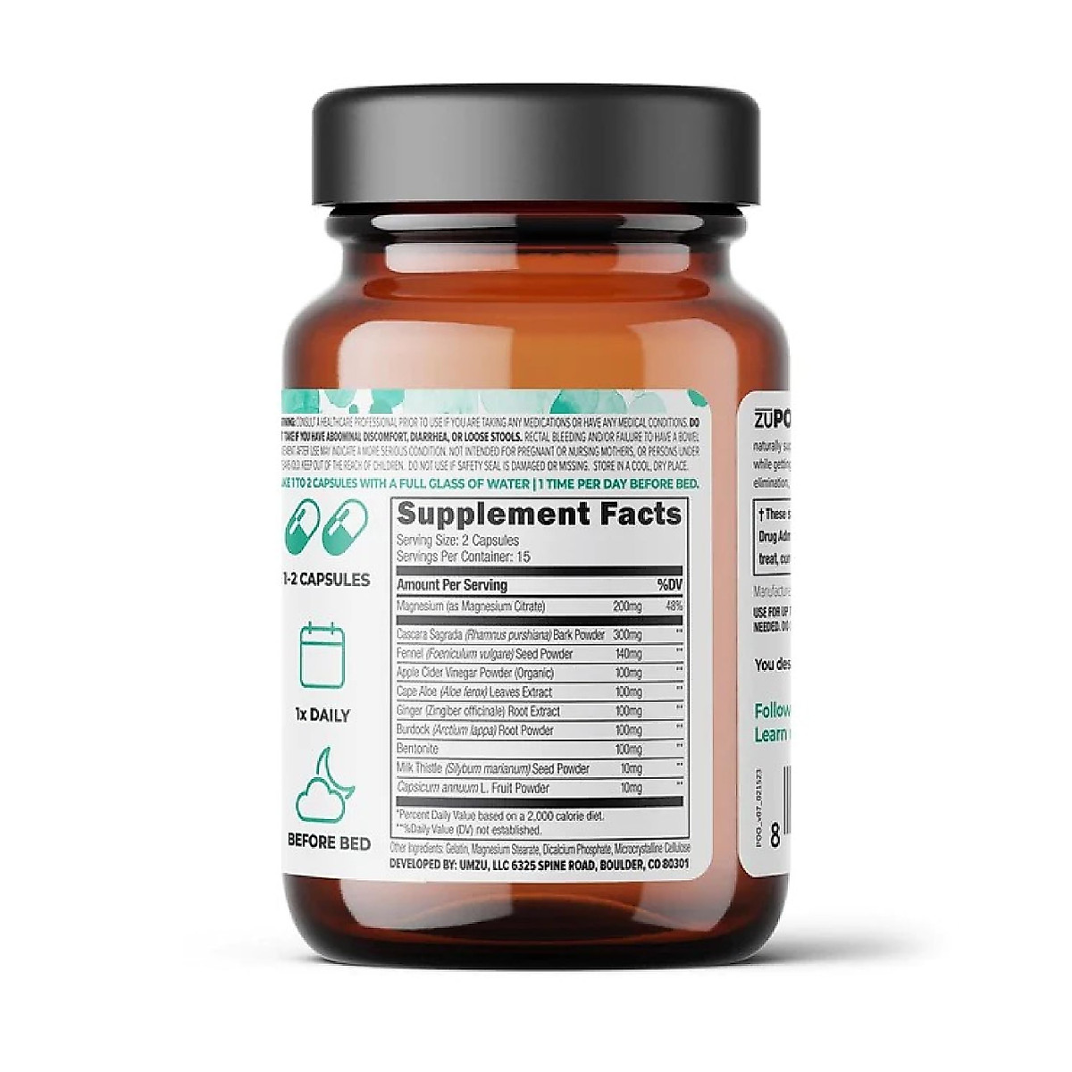 UMZU zuPoo - Colon Health & Constipation Relief - Supplement for Bloating - Natural Cleanse - with Milk Thistle, Ginger & More - 15-Day Supply - 30 Capsules