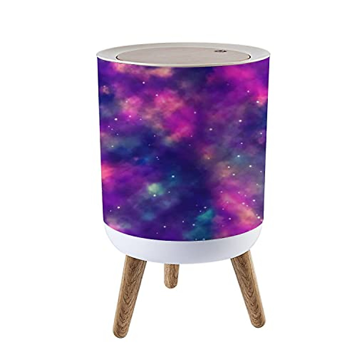 Small Trash Can with Lid Space seamless Universe repeat bright marble abstract liquid texture Garbage Bin Wood Waste Bin Press Cover Round Wastebasket for Bathroom Bedroom Diaper Office Kitchen