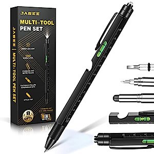 Jasee Gifts for Men, 9 in 1 Multitool Pen, Cool Gadgets for Men Dad Gifts, Birthday Gifts for Dad Him Boyfriend Husband - Led Light, Stylus, Screwdriver, Bottle Opener, Ruler, Level(Black)