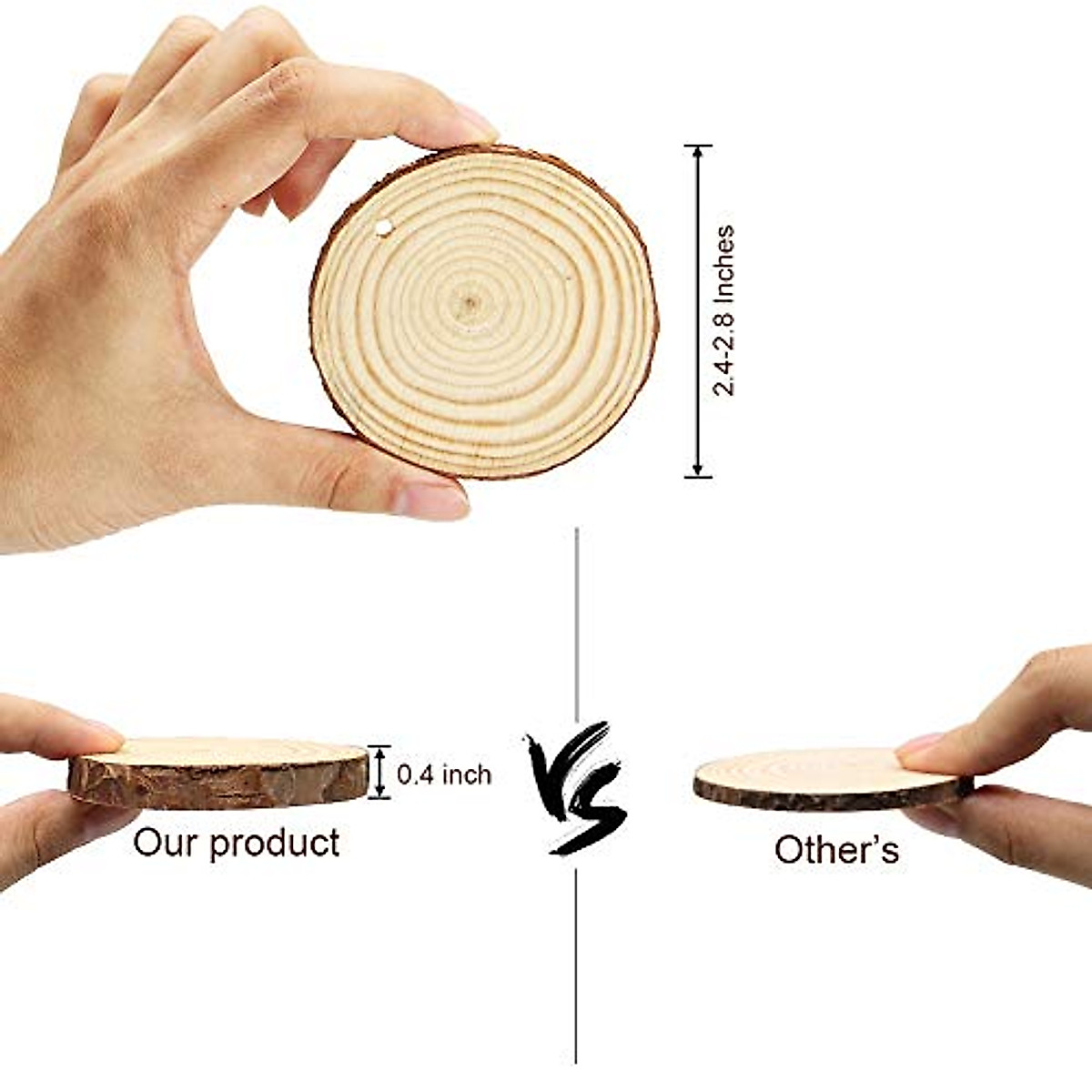 ATDAWN Natural Wood Slices with Holes, 30 Pcs Unfinished Wooden Circles, Craft Wood kit, Christmas Ornaments DIY Crafts (2.4"-2.8")