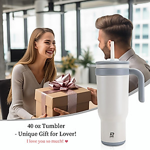 Riley Joy 40 oz Tumbler with Handle and Straw, Leakproof Vacuum Insulated Travel Tumblers with Lids, Stainless Steel Spill Proof Tumbler for Car, Water Bottle for Cold or Hot Drinks, Almond Birch