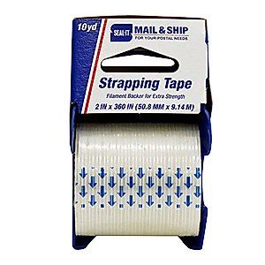 Seal-It Mail and Ship Strapping Tape, 2 Inches x 360 Inches, White, with Palmguard Dispenser Blue/Red (83716)