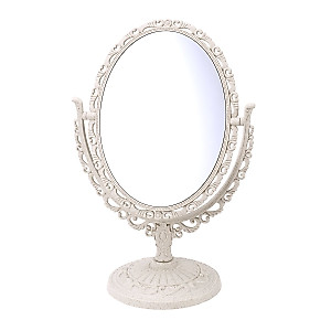 FRCOLOR Tabletop Makeup Mirror Vintage Elegant Double Sided Swivel Vanity Mirror Standing Mirror with Side of Magnification (Oval, Beige)