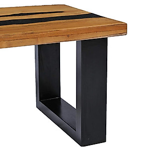 QJBSAVVA Coffee Table 39.3"x19.6"x15.7" Solid Teak Wood and Lava Stone,Industrial Tables Floor Standing Table Cocktail Table Suitable for Meeting Rooms, Reception Rooms, Offices
