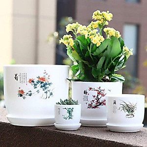 Bullpiano Hankyky Chinese Style Bonsai Pots Resin Flowerpot for Cactus Succulent Plant Pot Flower Pot with Drainage Hole Container Planter Indoor Outdoor Garden Deocoration