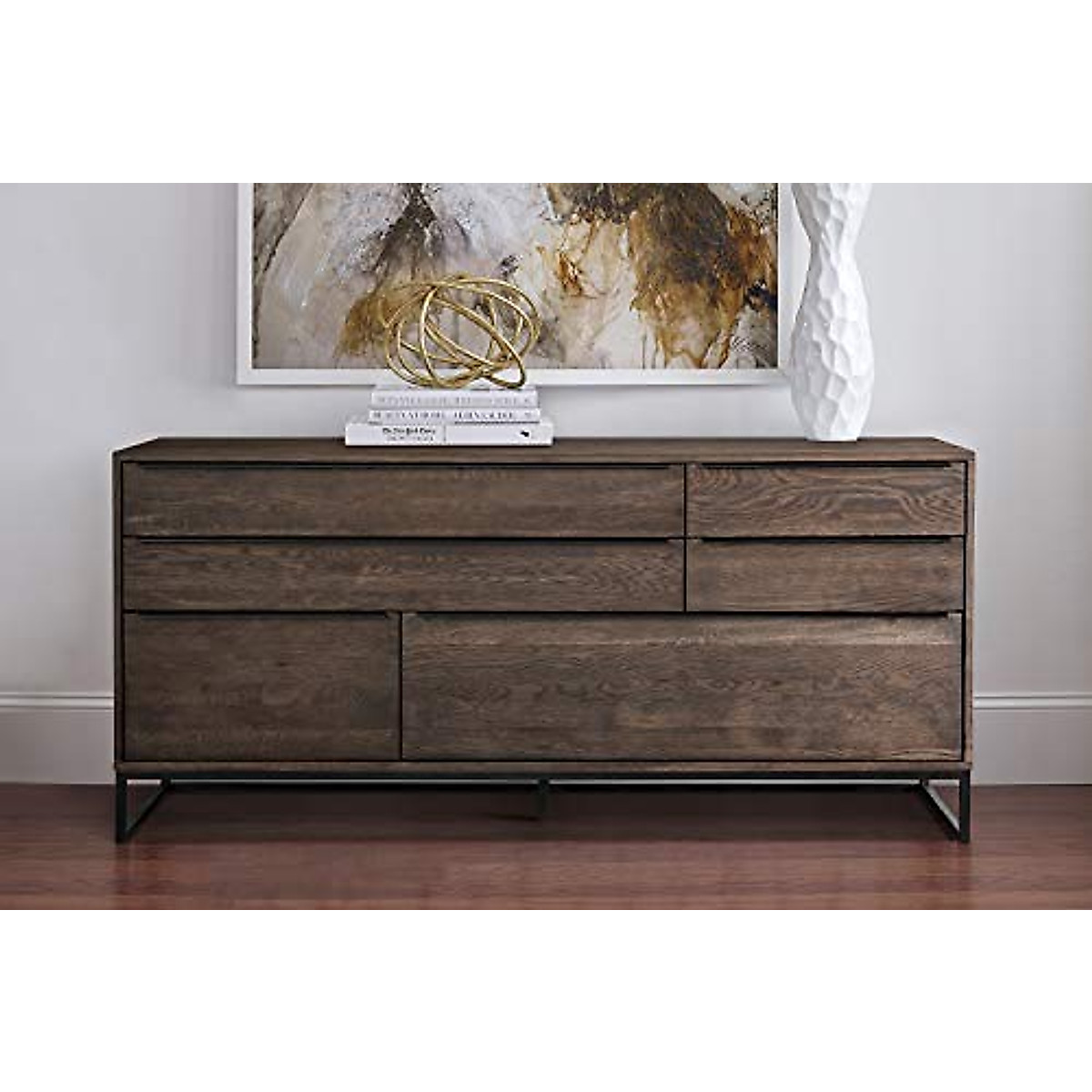 Armen Living Nevada Rustic Oak Wood Sideboard, Smoke