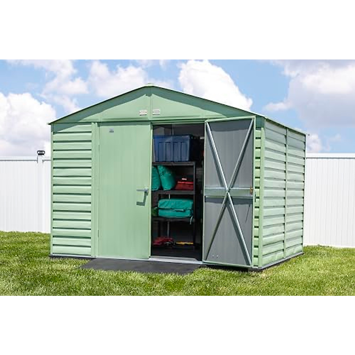 Arrow Select 10' x 8' Outdoor Lockable Steel Storage Shed Building, Sage Green