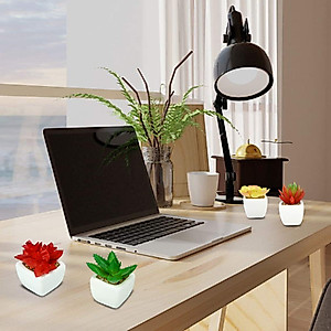 4 Pack Succulent Plants Artificial Fake Succulents in Pots Faux Succulents Fake Plants Bulk Assortment in Flocked Green Small Succulent Holder Decor for Window Landscape Garden Home Office Decor