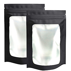 STUs 100 Pack Smell Proof Bags 4 x 6 Inch Resealable Stand-Up Mylar Bags with Clear Window Foil Pouch Bags Flat Bag Matte Black