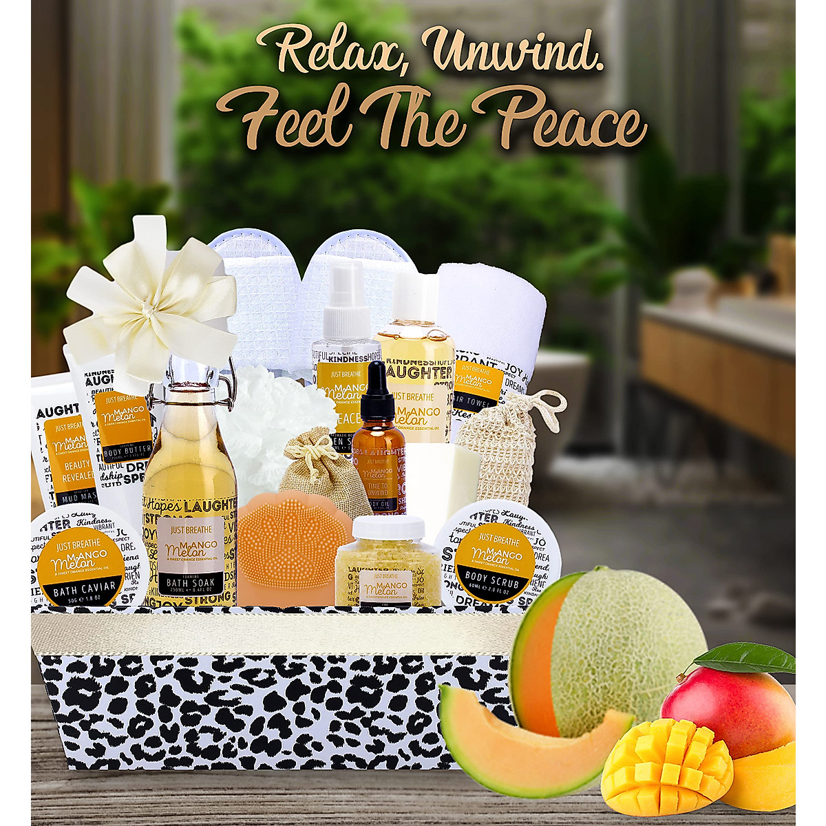 Spa Gift Basket for Women and Men! Mango Melon & Sweet Orange Bath Body Works Spa Bath Set. Sulfate Free Spa Gift Set to Soothe & Moisturize your Skin