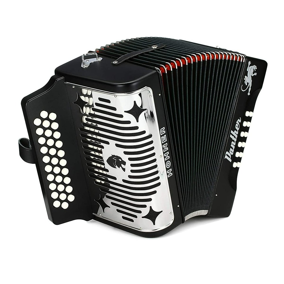 Hohner Accordions 3100FB Panther 3-Row Diatonic Accordion - Keys of F/Bb/Eb - Black Bundle with Hohner AGB Gig Bag (2 Items)