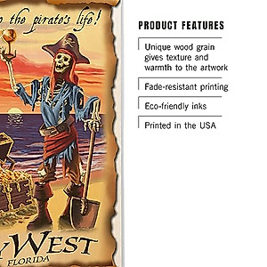 Lantern Press 6x9 Inch Wood Sign, Ready to Hang Wall Decor, Key West, Florida, Pirate Plunder