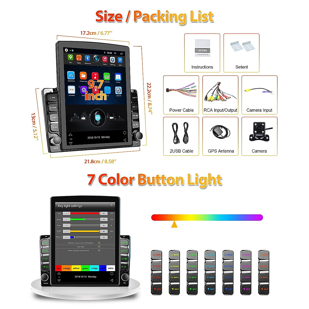 Rimoody Car Stereo Double Din Vertical Car Radio with Bluetooth GPS Navigation, 9.7'' Touchscreen Backup Camera IOS/Android Mirror Link USB FM WiFi Head Unit