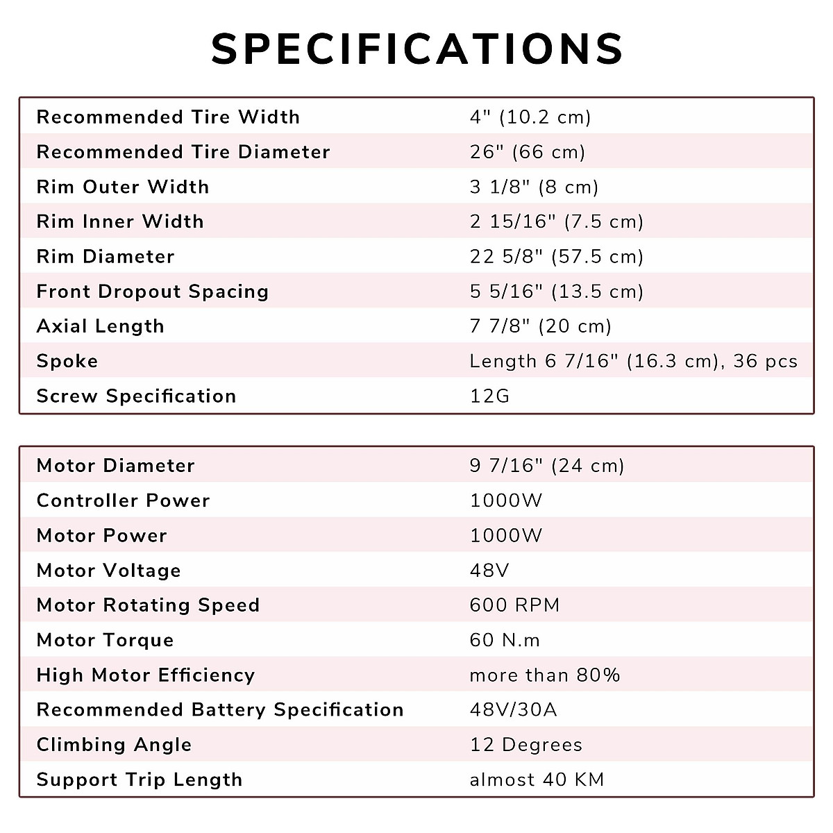 AW Electric Bike Conversion Kit 48V 1000W 26" Front Wheel E-Bike Conversion Kit for Fat Tire Bike Frame Ebike Wheel Kit Cycling Brushless Gearless Hub Motor Kit
