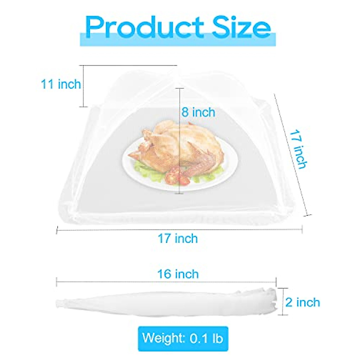 Comforer Food Cover Mesh Food Tent, 17 Inches, Nylon Covers, Pop-Up Umbrella Screen Tents, Collapsible and Reusable Patio Bug Net for BBQ, Picnics, Parties, Camping, Outdoor - 6 Colors