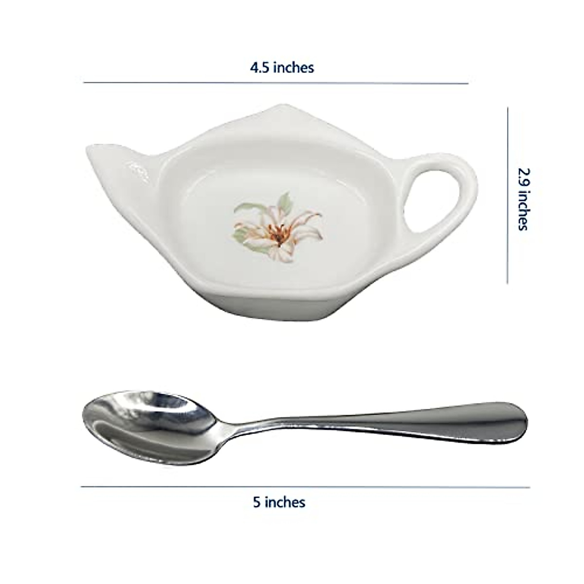 Ceramic Tea Bag Holder Teapot Shaped Teabag Coaster Tray Spoon Rest Set 4.5 inches