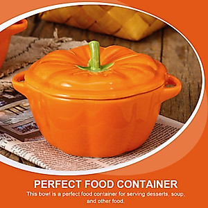 Homoyoyo Decorative Soup Bowl Ceramics Kitchen Stew Soup Bowl with Handles Pumpkin Shaped Stew Bowl Tableware Dual- handle Bowl Ceramic Serving Bowl for Soup Cereal and Stew Ceramic Noodle Bowl