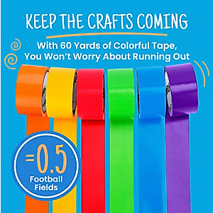 Craftzilla Rainbow Colored Duct Tape — 6 Bright Duct Tape Colors — 10 Yards x 2 Inch — Waterproof Duct Tape — Colored Duct Tape Multipack for Arts — Heavy Duty Duct Tape — Color Duct Tape Rolls